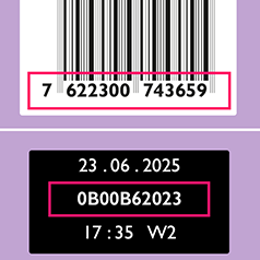 A barcode and batch code from a Cadbury pack